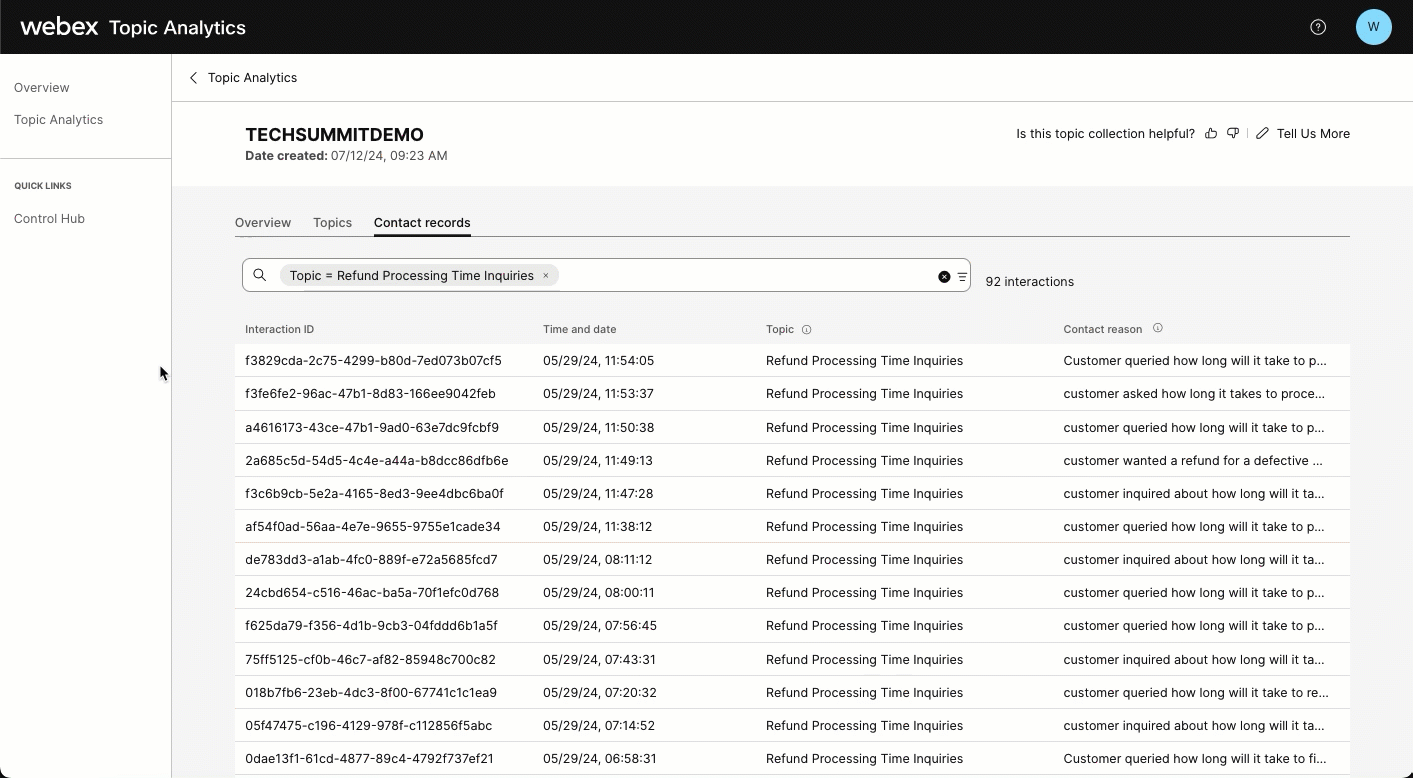 Topic Analytics - LAB-2353 - Webex Contact Center Lab Data, insights & Journey